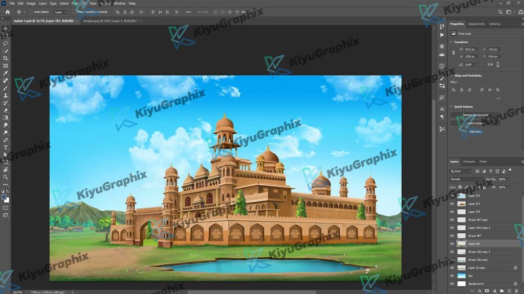 Raj Mahal (Fort) Cartoon Background (PSD File) - KiyuGraphix
