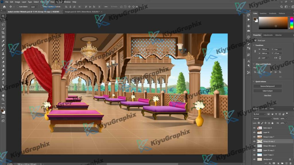 Raj Mahal Corridor Cartoon Background (PSD File) - KiyuGraphix